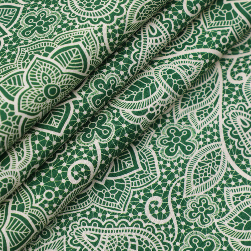 Cotton Poplin Fabric Green Vine Floral - F&A Fabric